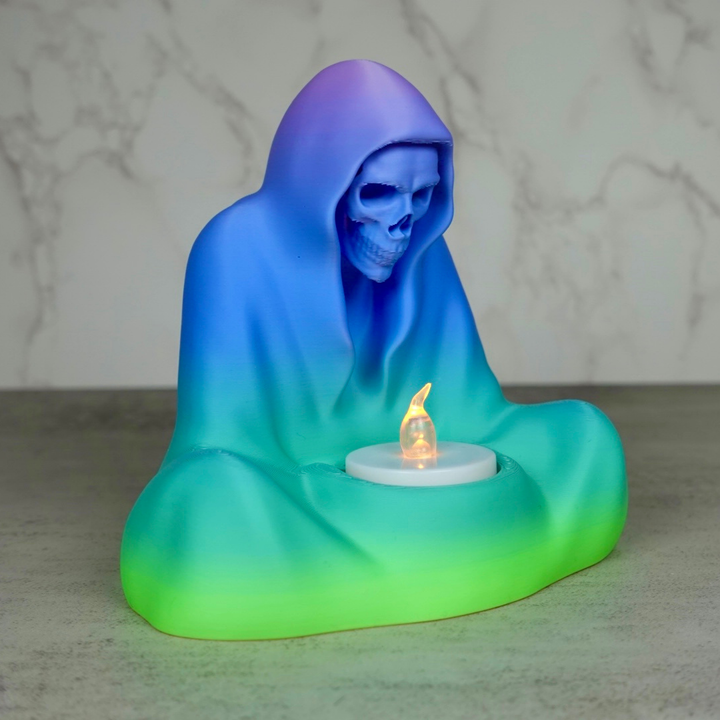 3D Printable Hooded Skeleton LED Tea Light by MysticMesh3D