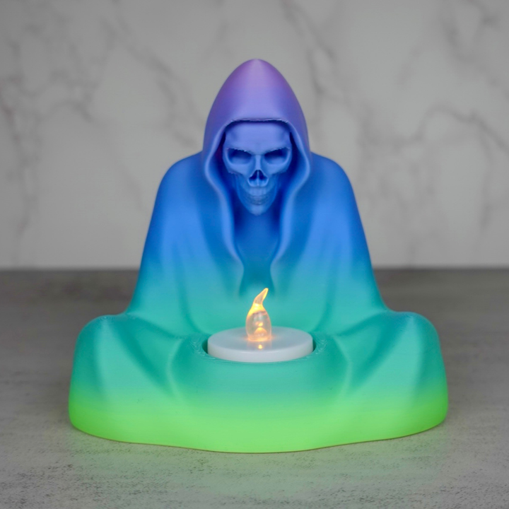 3D Printable Hooded Skeleton LED Tea Light by MysticMesh3D