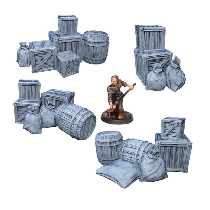 3D Printable Crates, Barrels & Sacks pile by My Dungeon