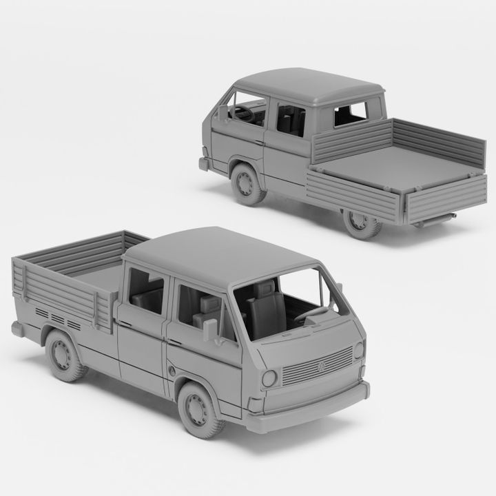 3D Printable VW T3 Doka Double cab - H0 scale van model kit by ScaleHQ