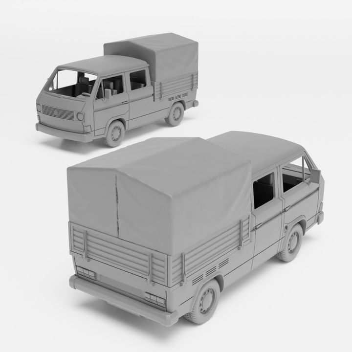 3D Printable VW T3 Doka Double cab - H0 scale van model kit by ScaleHQ