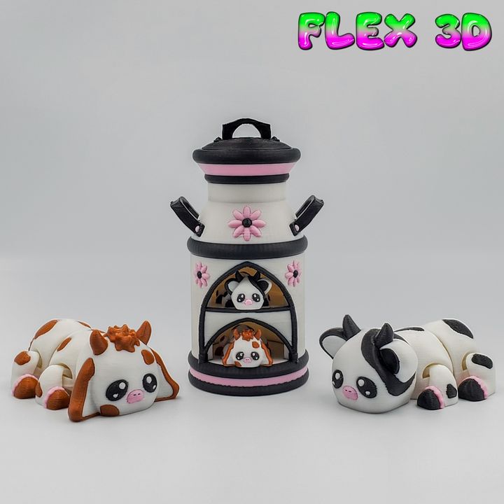 3D Printable Flex 3D Cow Baby Chunkies with Cream Can by Flex 3D