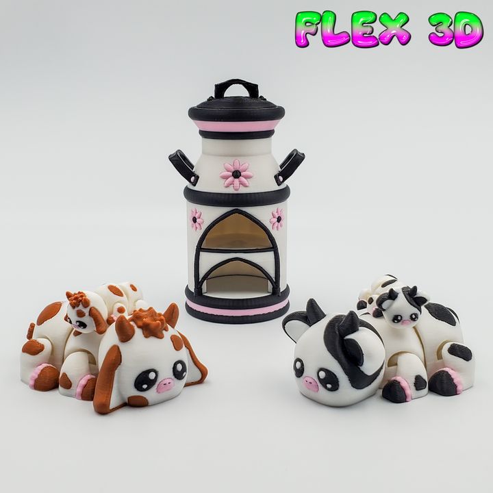 3D Printable Flex 3D Cow Baby Chunkies with Cream Can by Flex 3D