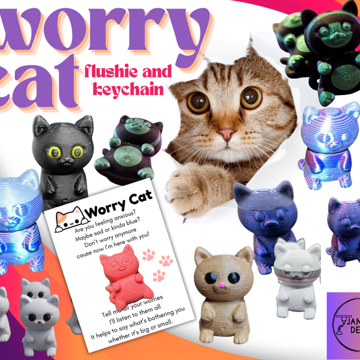 3D Printable Worry Cat Flushies and Keychains! Two versions, come with ...