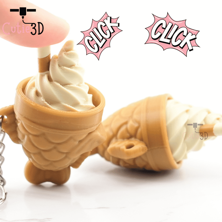 3D Printable Cutie3D Taiyaky Fish Waffle Ice Cream Keycap Fidget ...