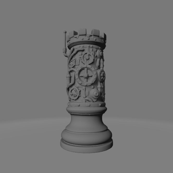 3D Printable Steampunk Chess Rook by Alexandre Dias