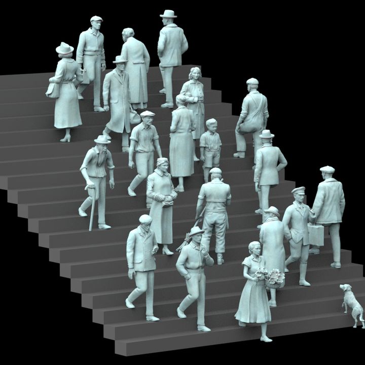 3D Printable Retro People on the Stairs by 3Dimontis