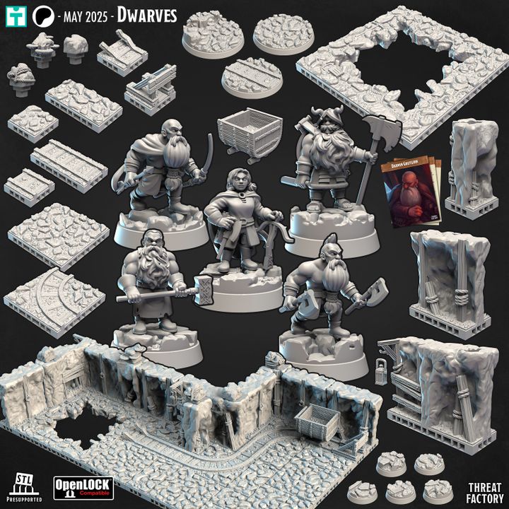 3D Printable [may 2025 RELEASE] Dwarves & modular mine by Threat Factory