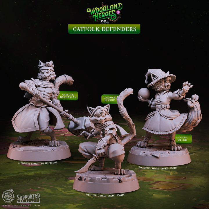 3D Printable Catfolk Defenders (Pre-Supported) | Cast n Play by Cast n Play