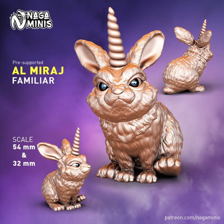 3D Printable (Pre-supported) Almiraj (Horned Rabbit Familiar) by Naga Minis