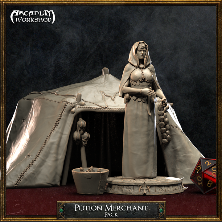 3D Printable Potion Merchant Pack (32 mm) by Arcanum Workshop