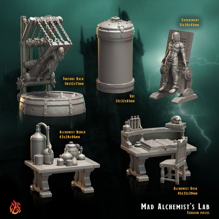 3D Printable Mad Alchemist’s Lab Scenery Pieces by Crippled God Foundry