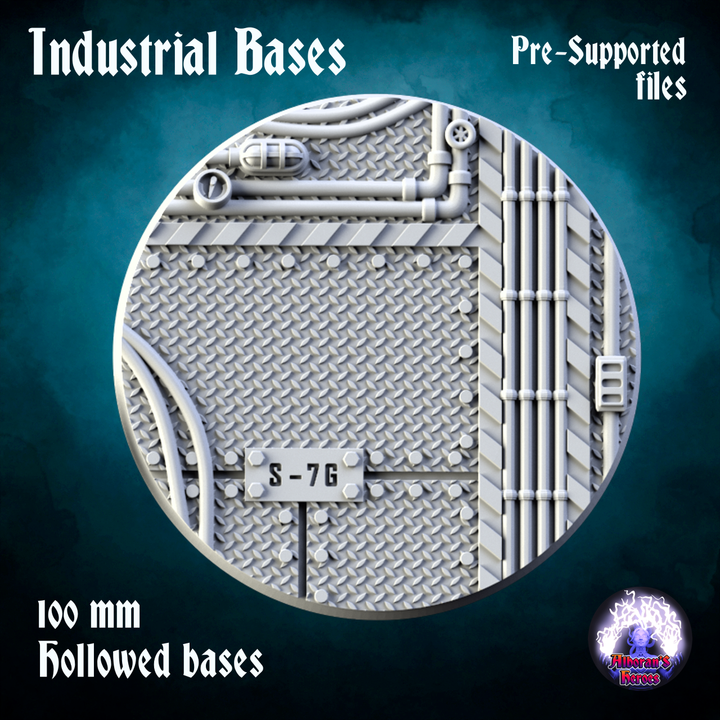 3D Printable Industrial bases - 100mm - V2 by Alboran's Heroes