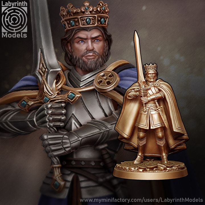 3D Printable King Arthur - 32mm scale by Labyrinth Models