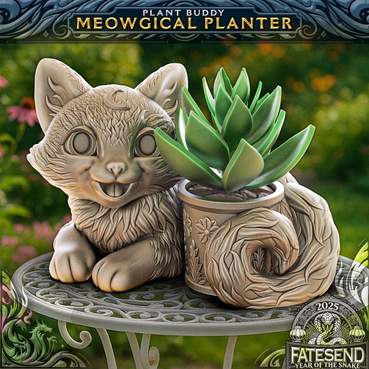 3D Printable Meowgical Planter Plant Buddy Storage by FatesEnd