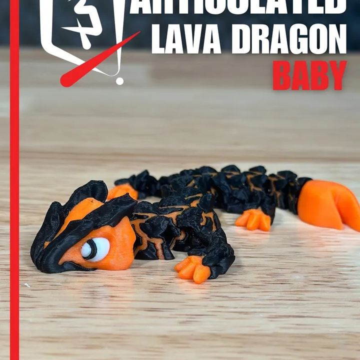 3D Printable Articulated Lava Dragon- Baby by Plastic 3d