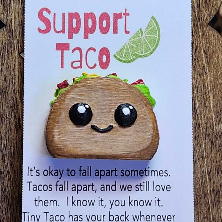 3D Printable Happy Taco Clicky Fidget and Keychain by Tiffany Drewry