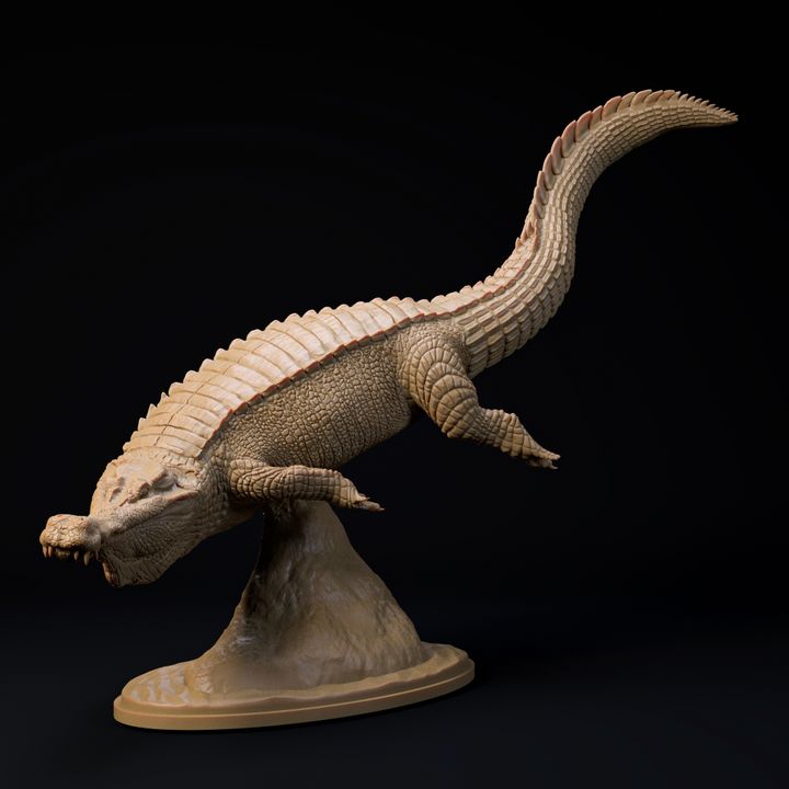 3D Printable Sarcosuchus swimming 1-35 scale pre-supported crocodilian ...