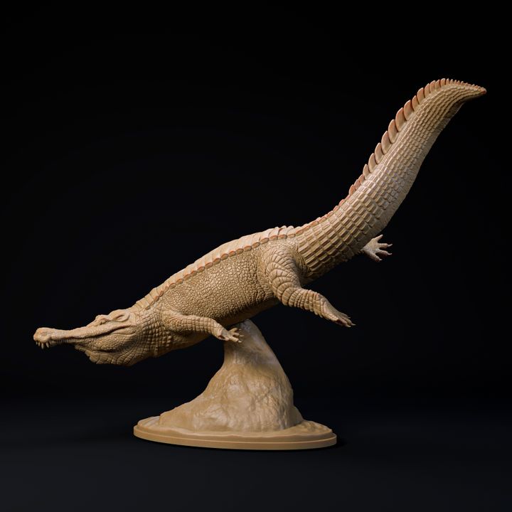 3D Printable Sarcosuchus swimming 1-35 scale pre-supported crocodilian ...