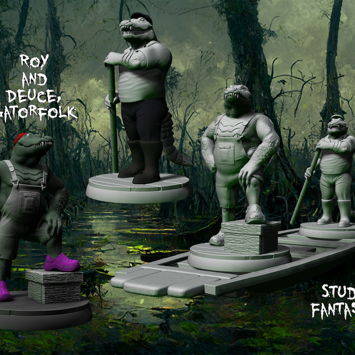 3D Printable Roy and Deuce, Gatorfolk + Swamp Boat by Studio Fantasms
