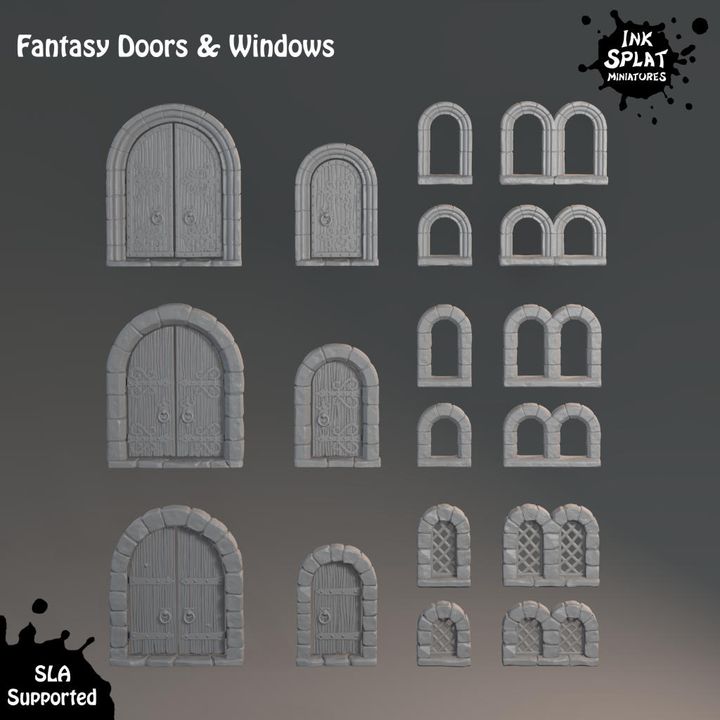 3D Printable Fantasy Doors & Windows by InkSplatMinatures