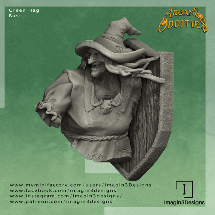 3D Printable Pre-Supported Green Hag Bust by Imagin3Designs