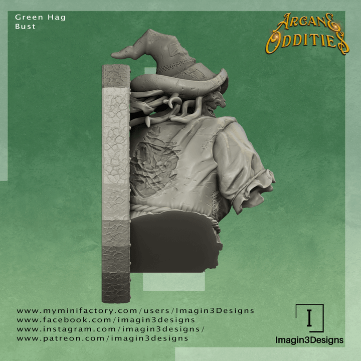 3D Printable Pre-Supported Green Hag Bust by Imagin3Designs