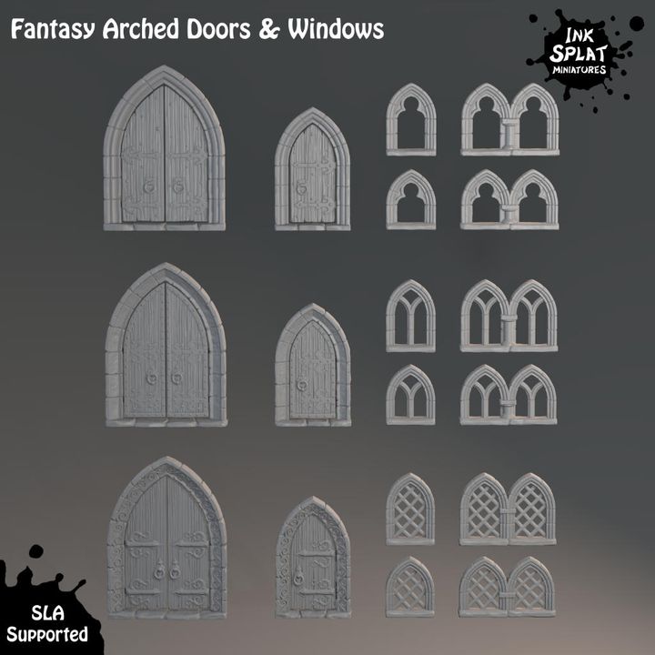3D Printable Fantasy Arched Doors & Windows by InkSplatMinatures