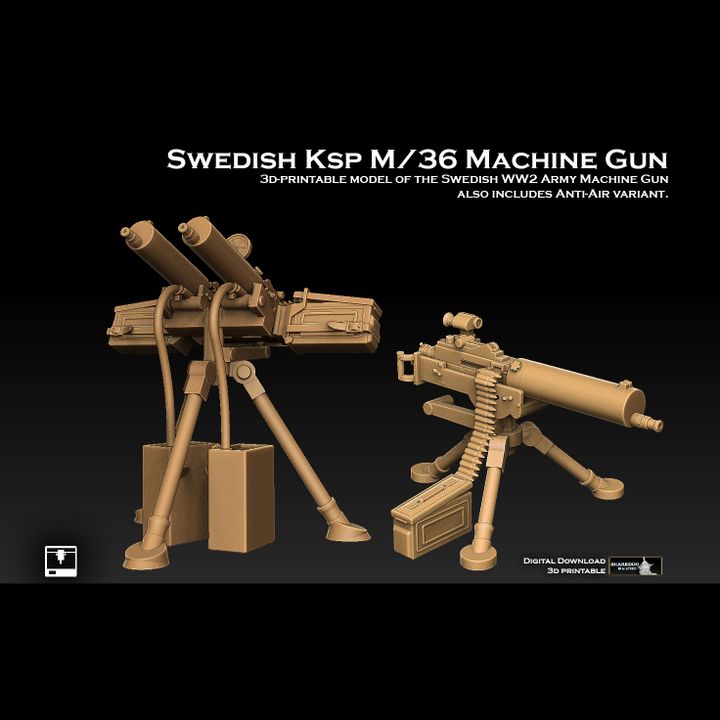 3D Printable Swedish Ksp M36 Machine Gun by Sharedog Miniatures