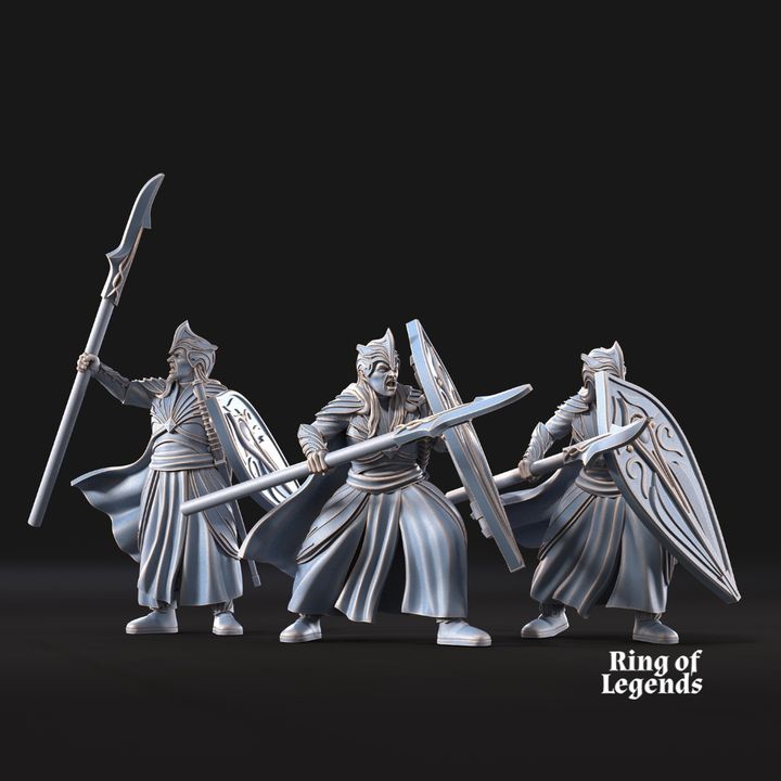 3D Printable 6x Spearmen with opt. shield | Galanthir Elves | Ring Of ...