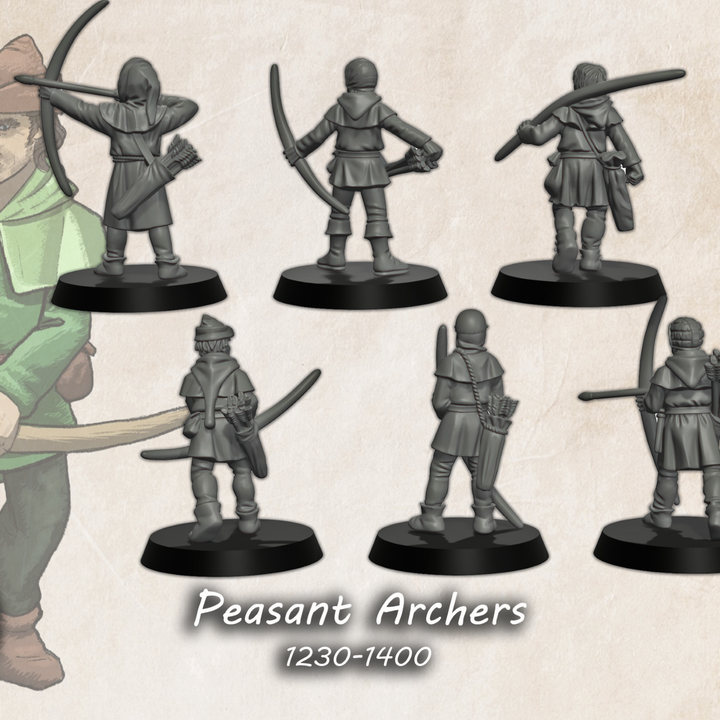 3D Printable Peasant Archers (1230-1400) by Medbury Miniatures