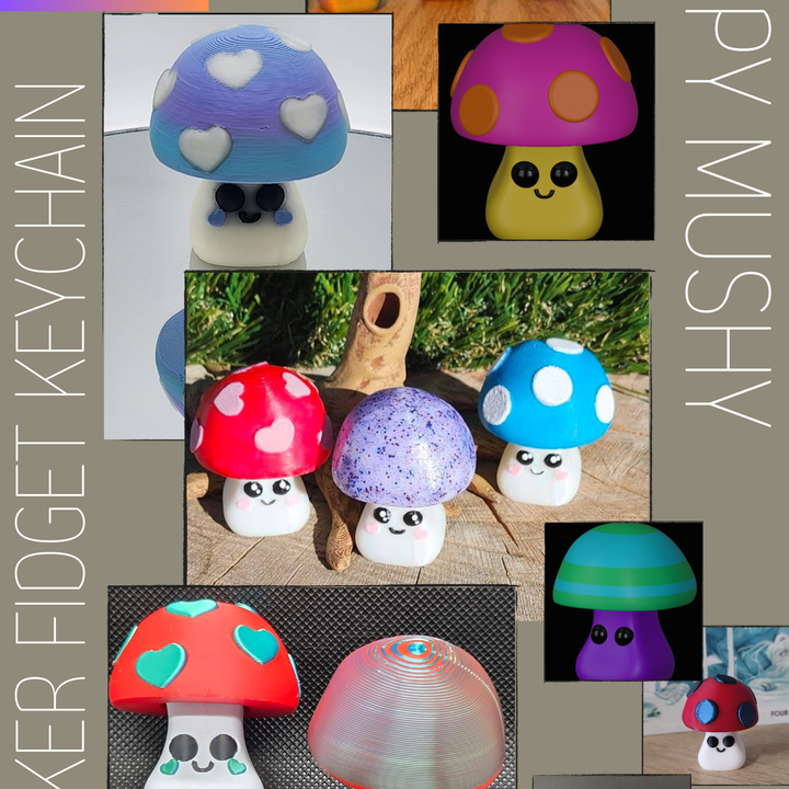 3D Printable Happy Mushy Mushroom Clicky Fidget and Keychain by Tiffany ...