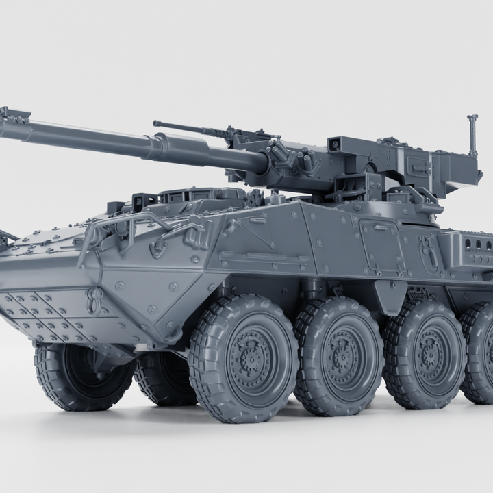 3D Printable M1128 Stryker (US, 2002) (1:56 and 1:100 scale) by Wargame3d