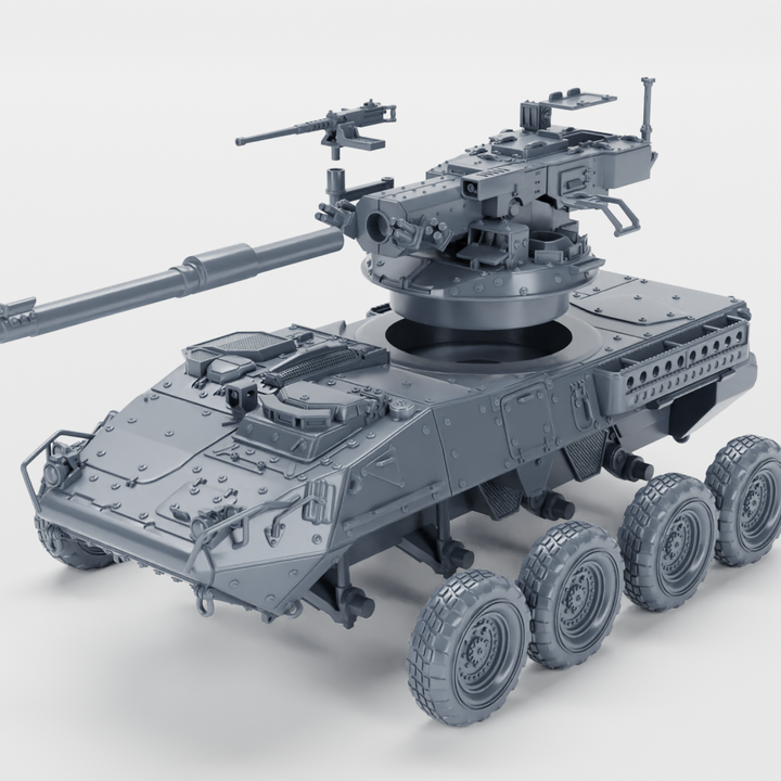 3D Printable M1128 Stryker (US, 2002) (1:56 and 1:100 scale) by Wargame3d