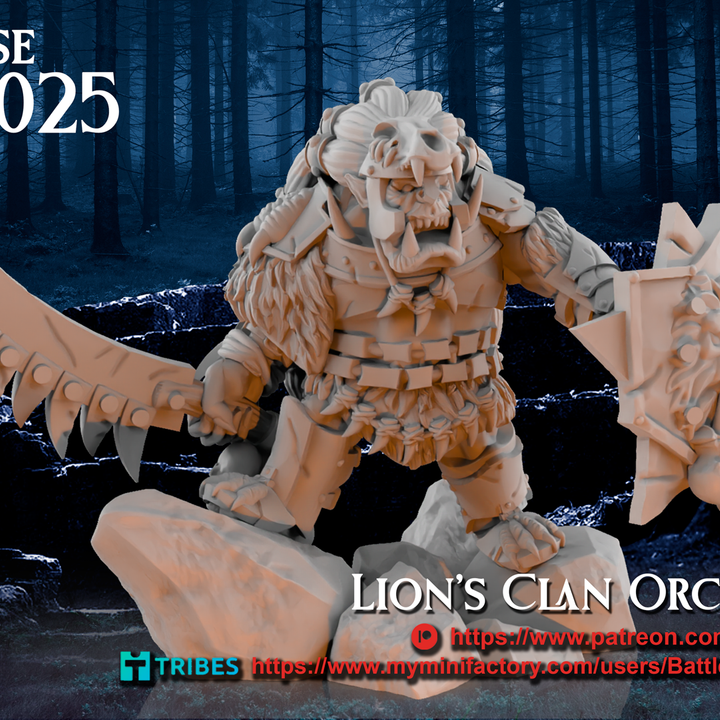 3D Printable Lion's Clan Orc Chieftain by BattleCat Grim Wars