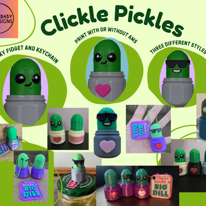 3D Printable Clickle Pickle Clicker Fidget and Keychain by Jambaby Designs