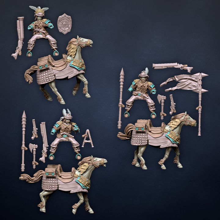 3D Printable Reiters (Command Group) by Dragon's Lake Miniaturas