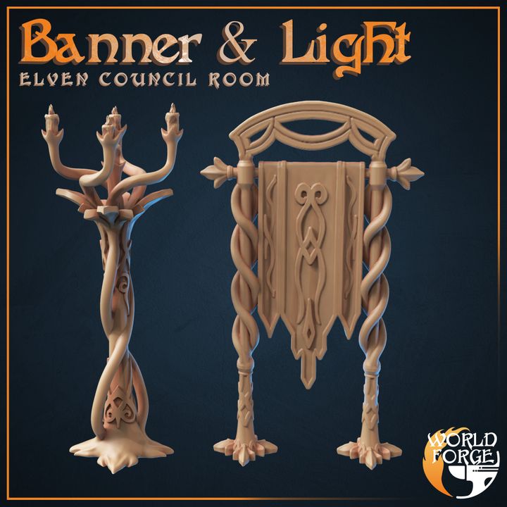 3D Printable Elven Banner and Light by World Forge Miniatures