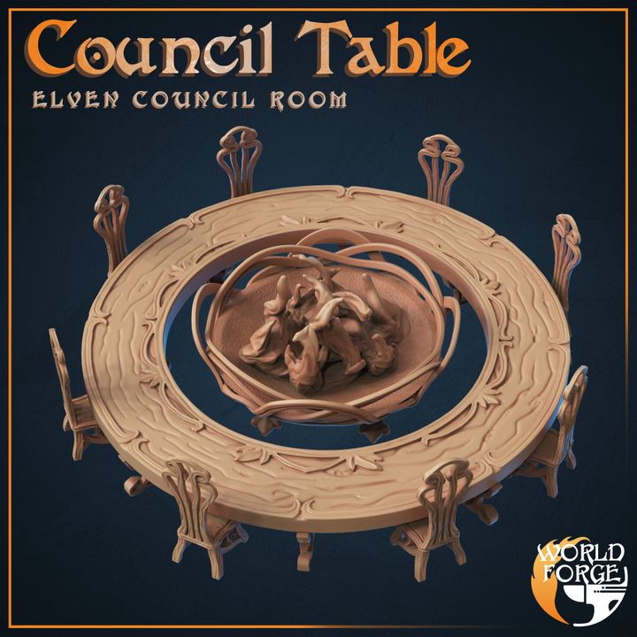 3D Printable Elven Council Table by World Forge Miniatures