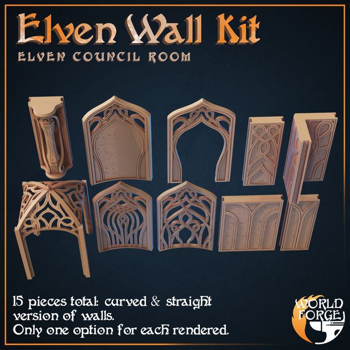 3D Printable Elven Council Wall Kit x15 by World Forge Miniatures