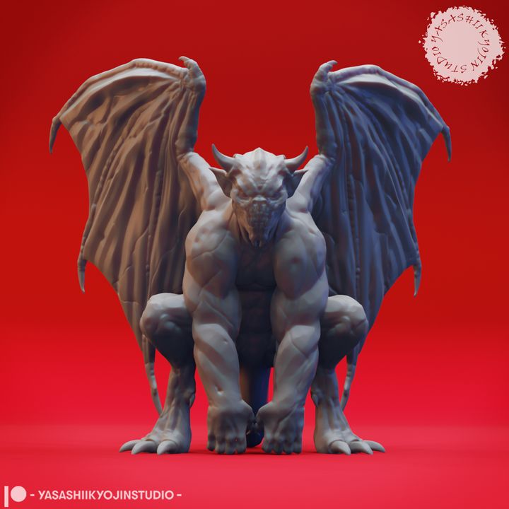 3D Printable Perched Gargoyle - Inactive - Tabletop Miniature (Pre ...