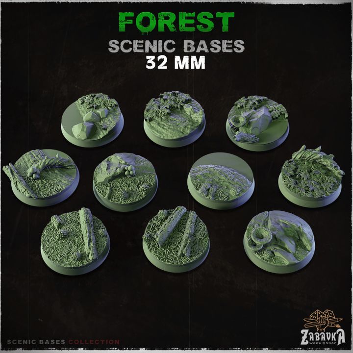 3D Printable Forest - Scenic Bases (32mm Bases) by Zabavka Workshop