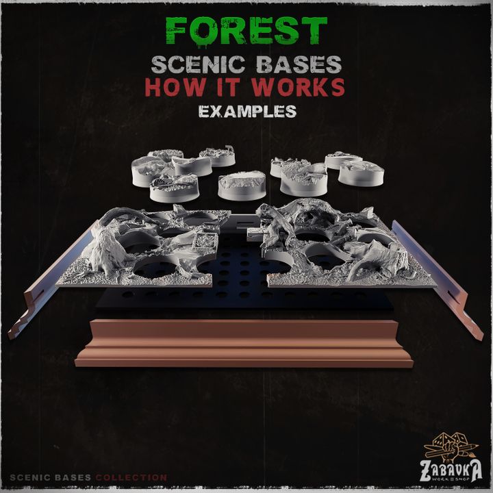 3D Printable Forest - Scenic Bases (32mm Bases) by Zabavka Workshop