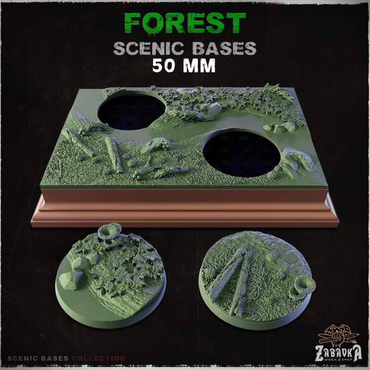 3D Printable Forest - Scenic Bases (50mm Bases) by Zabavka Workshop