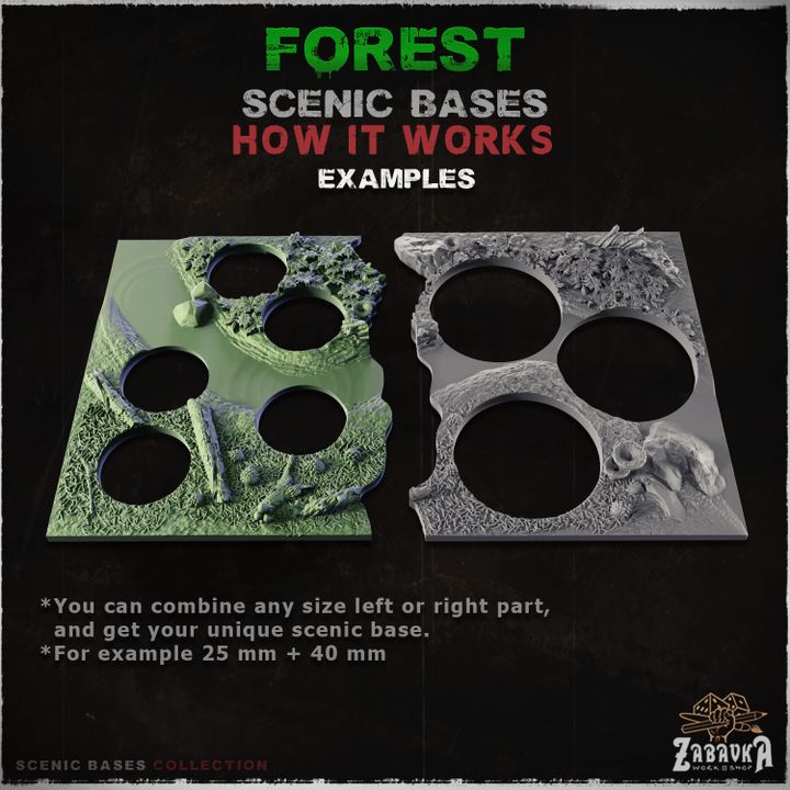 3D Printable Forest - Scenic Bases (50mm Bases) by Zabavka Workshop