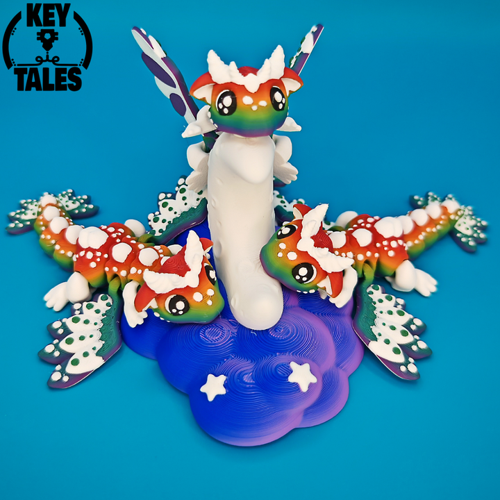 3D Printable The Dragon Bianca and the Moon (flexi keychain, mini ...