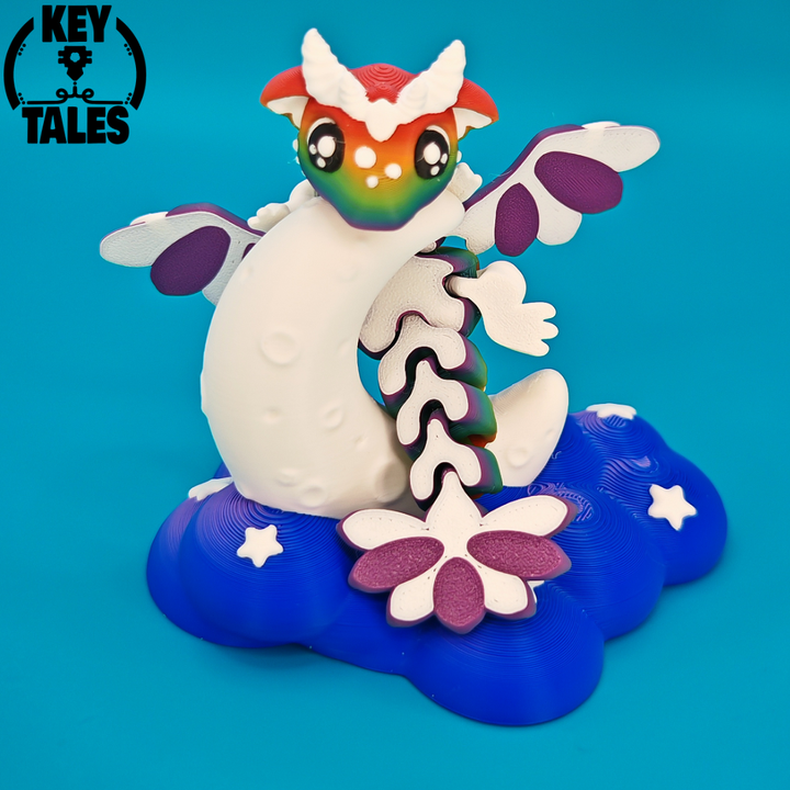 3D Printable The Dragon Bianca and the Moon (flexi keychain, mini ...