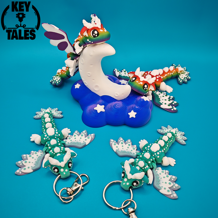 3D Printable The Dragon Bianca and the Moon (flexi keychain, mini ...