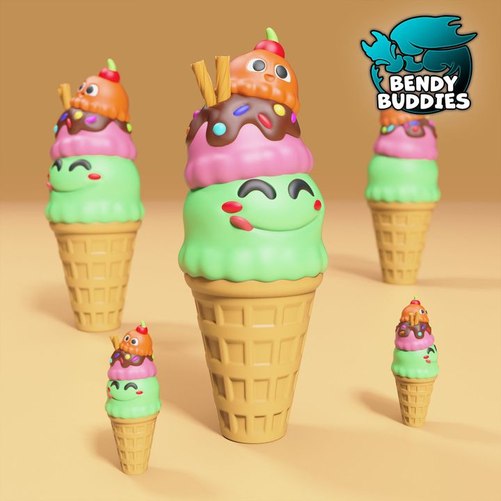 3D Printable Ice Cream Keychain / Cute Monster / Collectible Creature ...