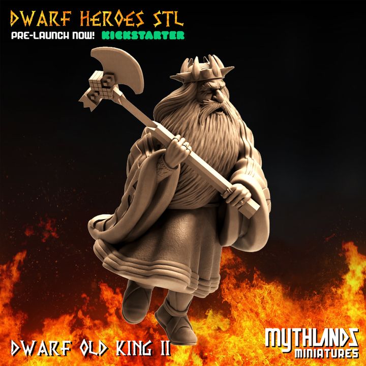 3D Printable Dwarf Old King II by Mythlands Miniatures